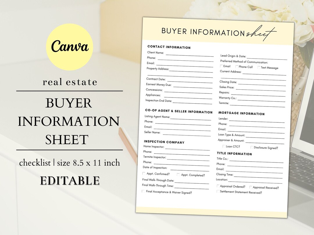 Buyer Information Sheet, Real Estate Marketing, Home Buyer ...