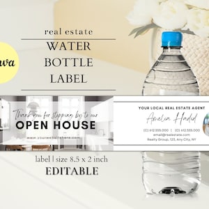 Open House Water Bottle Label, Open House Bottle Tag, Real Estate Water ...