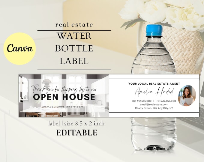Open House Water Bottle Label, Open House Bottle Tag, Real Estate Water ...