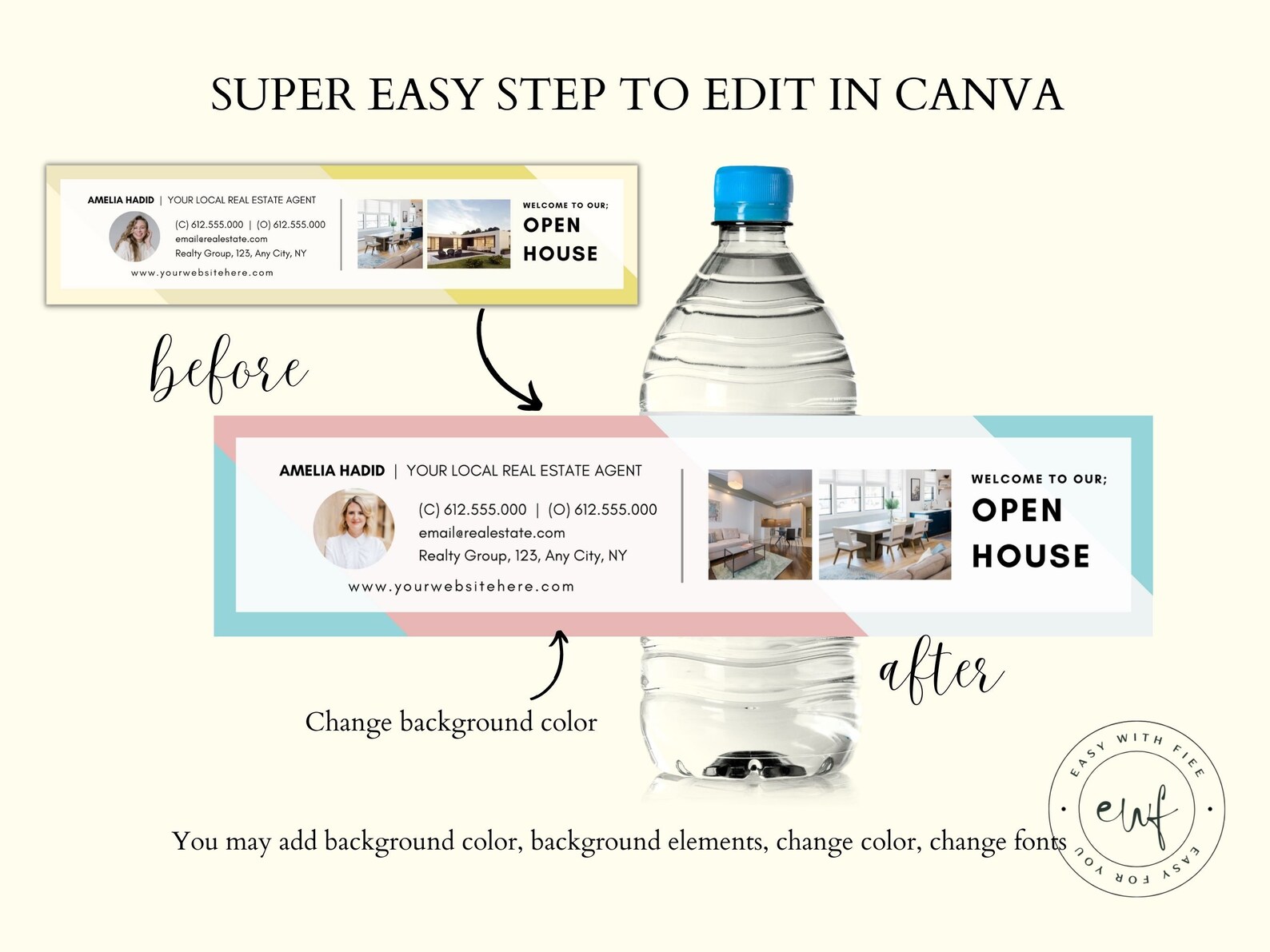 Open House Water Bottle Label, Open House Bottle Tag, Real Estate Water ...