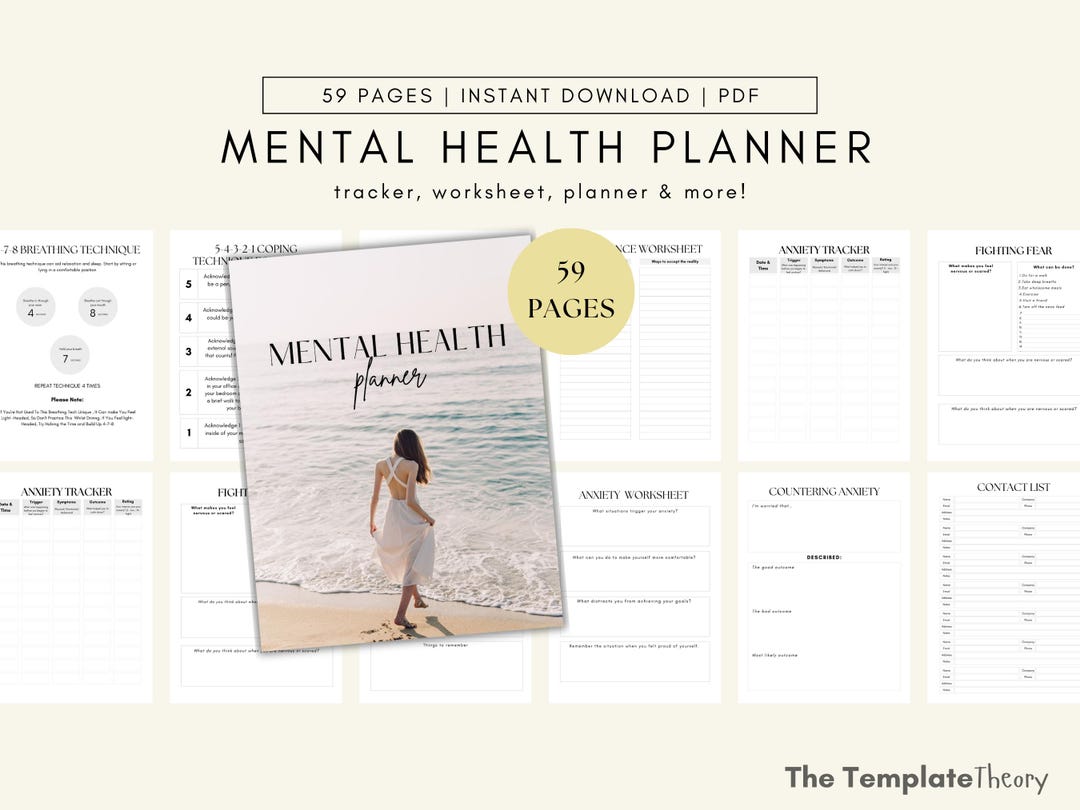 Mental Health Planner Bundle Printable, Self Care Tracker | Mental ...