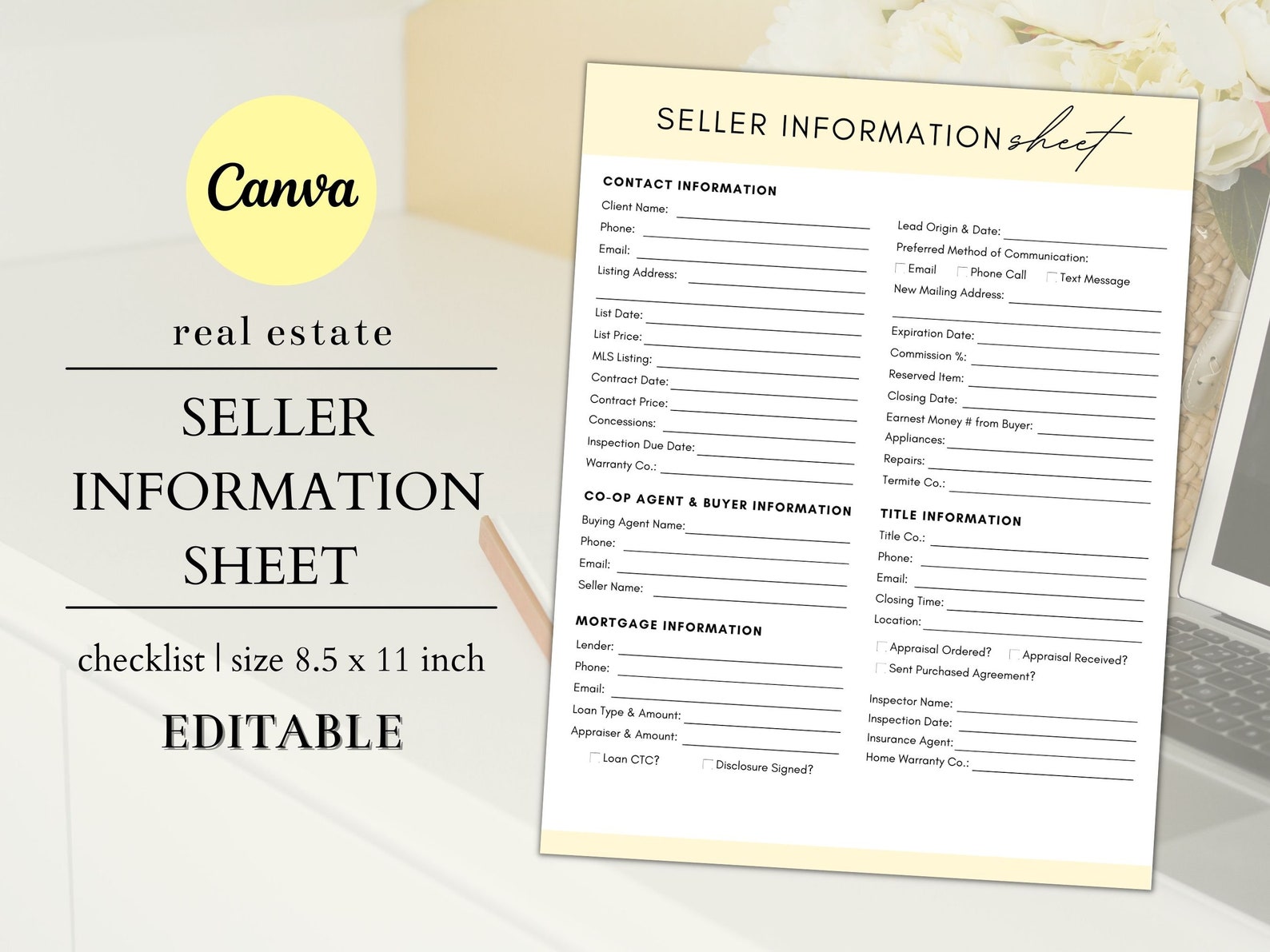 Seller Information Sheet, Real Estate Marketing, Real Estate ...