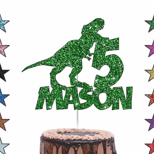Custom T Rex Glitter Cake Topper Personalised Cake Topper - Etsy
