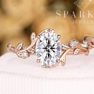 Nature Inspired Oval Shape Moissanite Leaf Engagement Ring Set, 14K ...