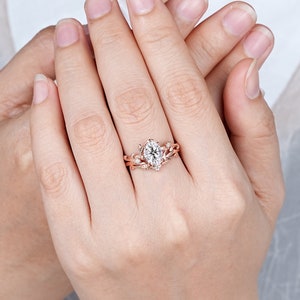 Nature Inspired Oval Shape Moissanite Leaf Engagement Ring Set, 14K ...