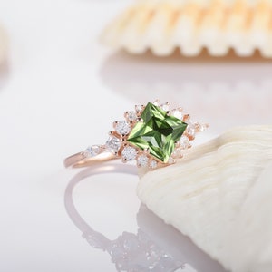 Vintage Square Peridot Engagement Ring, 14K Rose Gold Princess Cut ...