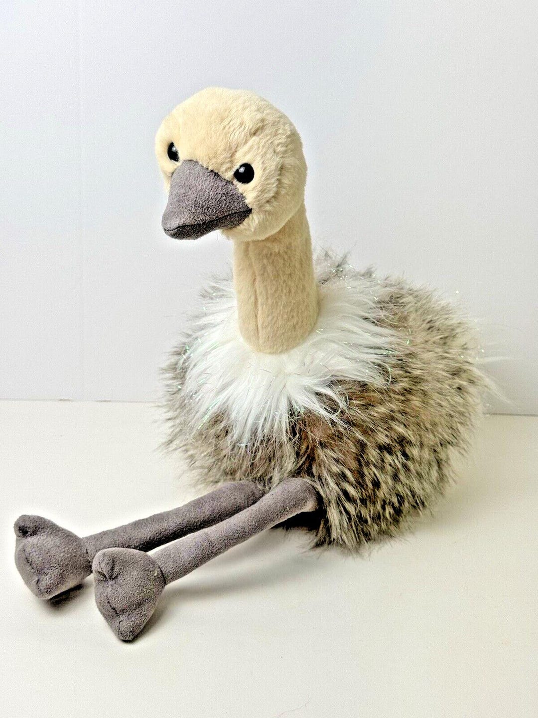 Aurora Sparkly Ostrich Bird Stuffed Animal Toy 10 Plush Cream Gray ...