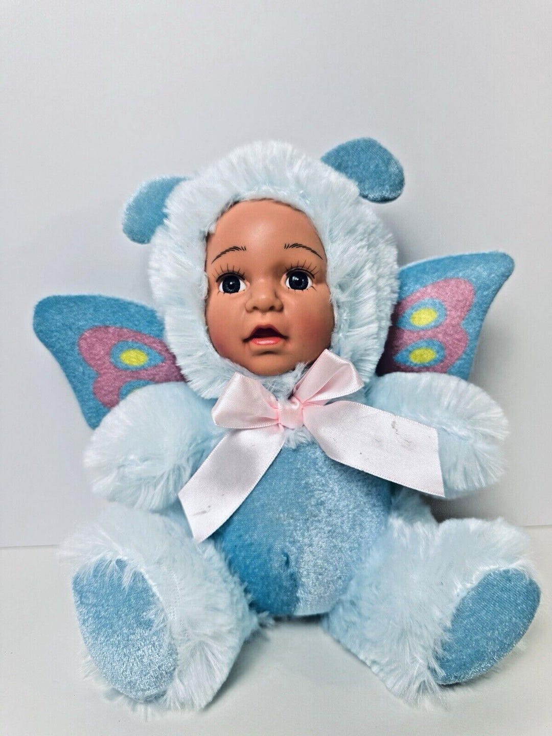 Plastic Face Baby Face Blue Butterfly Pink Ribbon Costume Plush Doll 8 ...