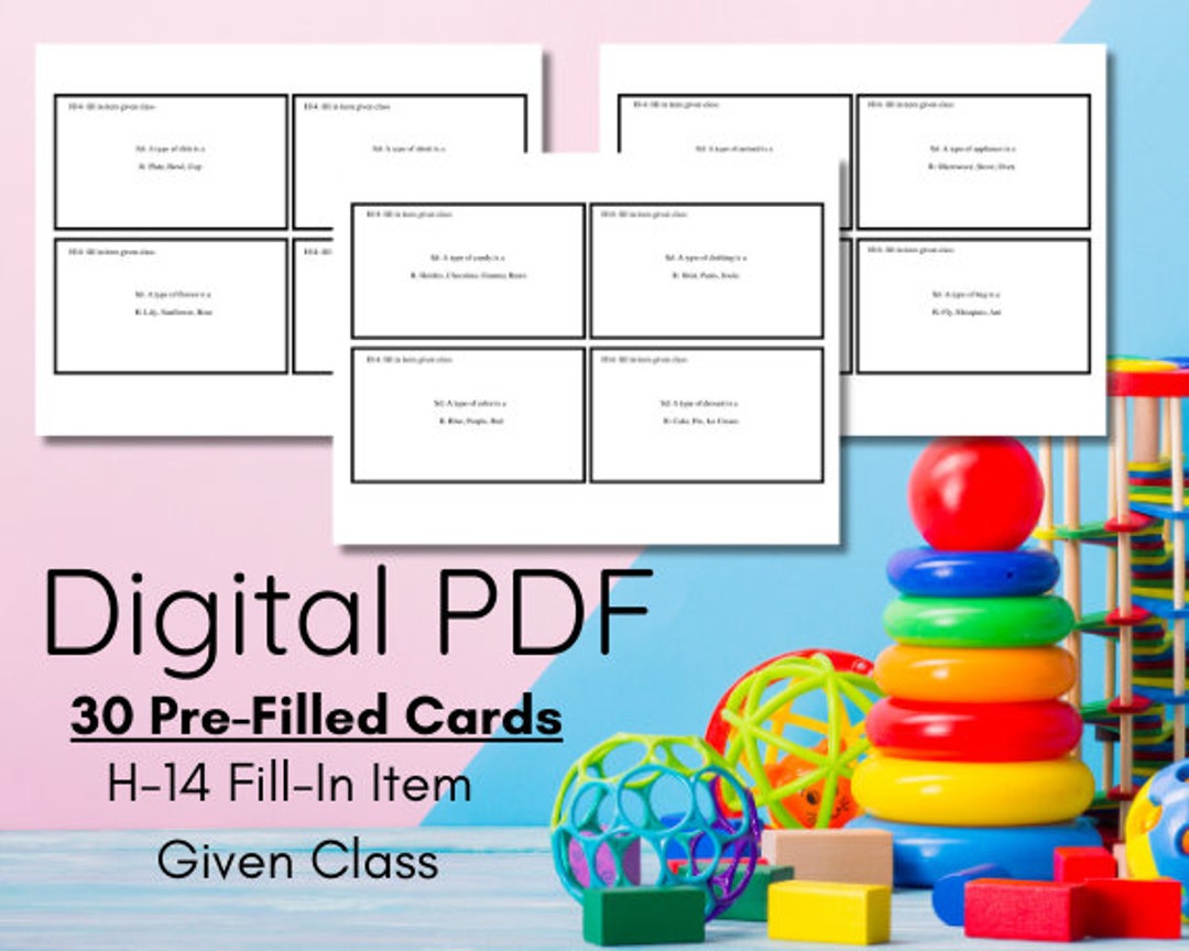 ABA Therapy Fill-in Cards | ABLLS-H14 Material (digital PDF) - Etsy