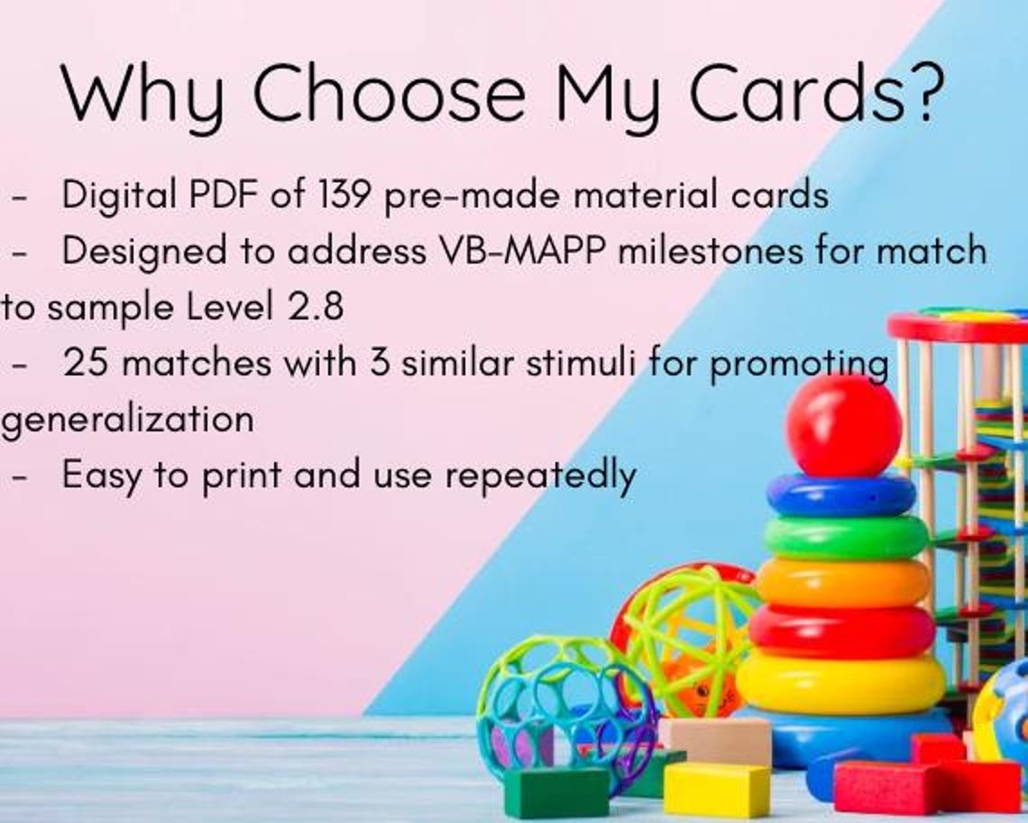 Digital ABA Therapy Material Cards for Match to Sample Level 2.8 | VB ...
