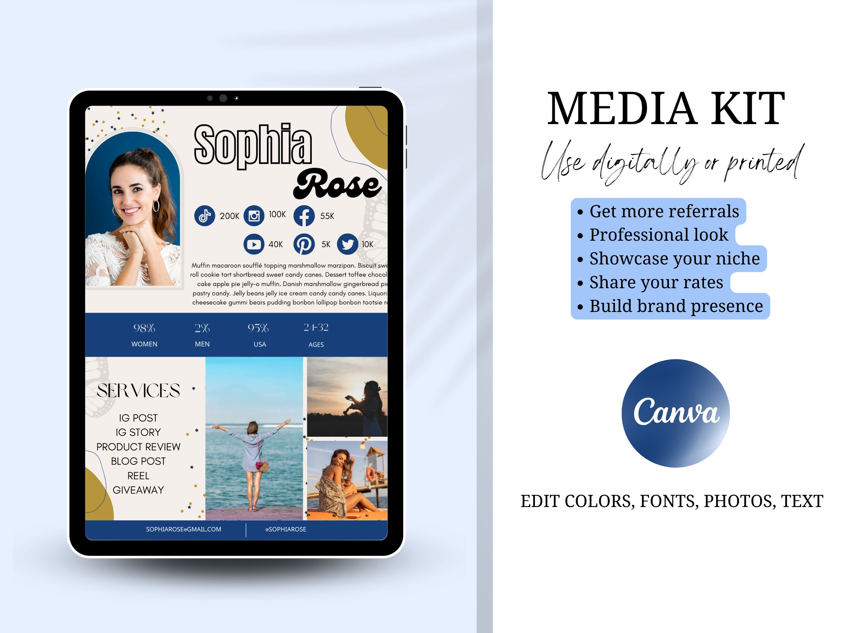 Media Kit Template Influencer Media Kit Instagram Media Kit Blogger ...