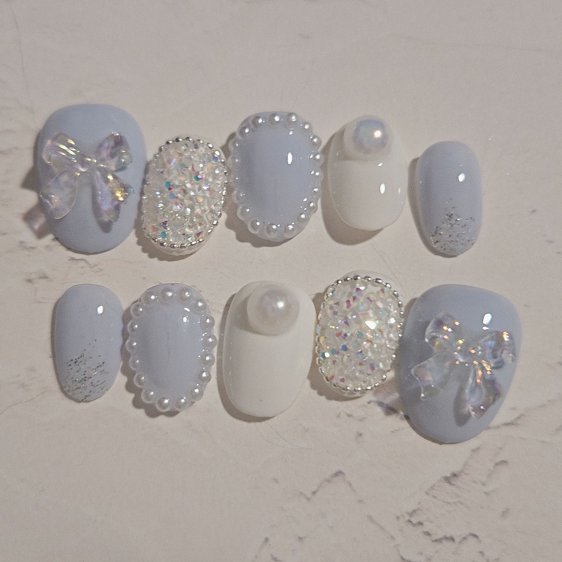 Aurora Blue Point Nail/cute Nail/short Round Nail/short Oval Press on ...