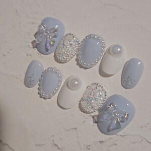 Aurora Blue Point Nail/cute Nail/short Round Nail/short Oval Press on ...