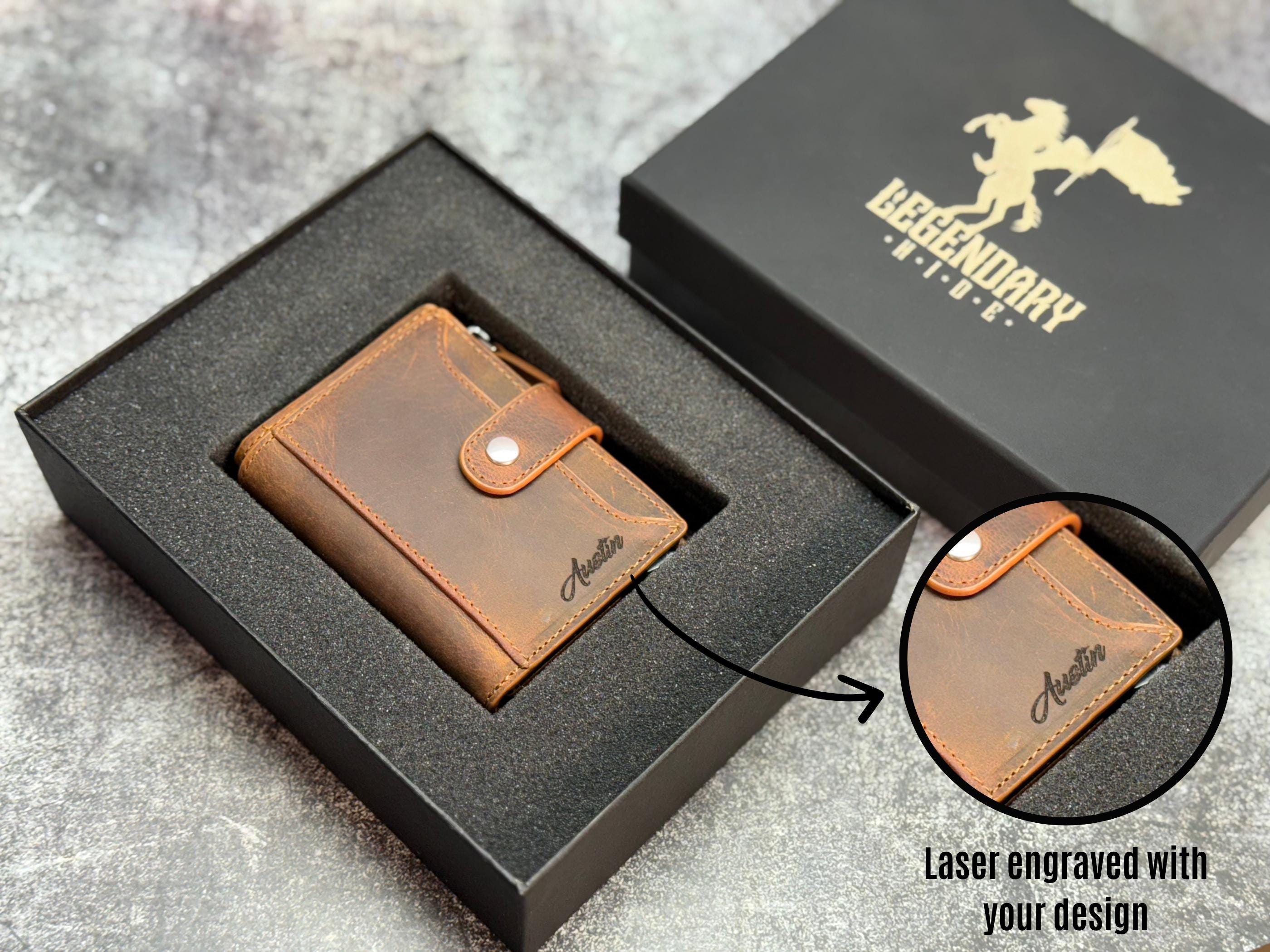 Personalized Leather Wallet for Men, Custom Engraved Bifold With Coin ...