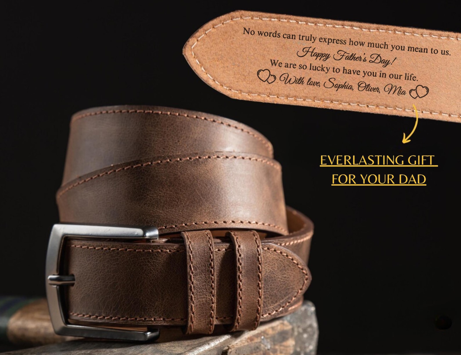 Personalized Leather Belt for Dad, Father’s Day Gift From Kids, Custom ...