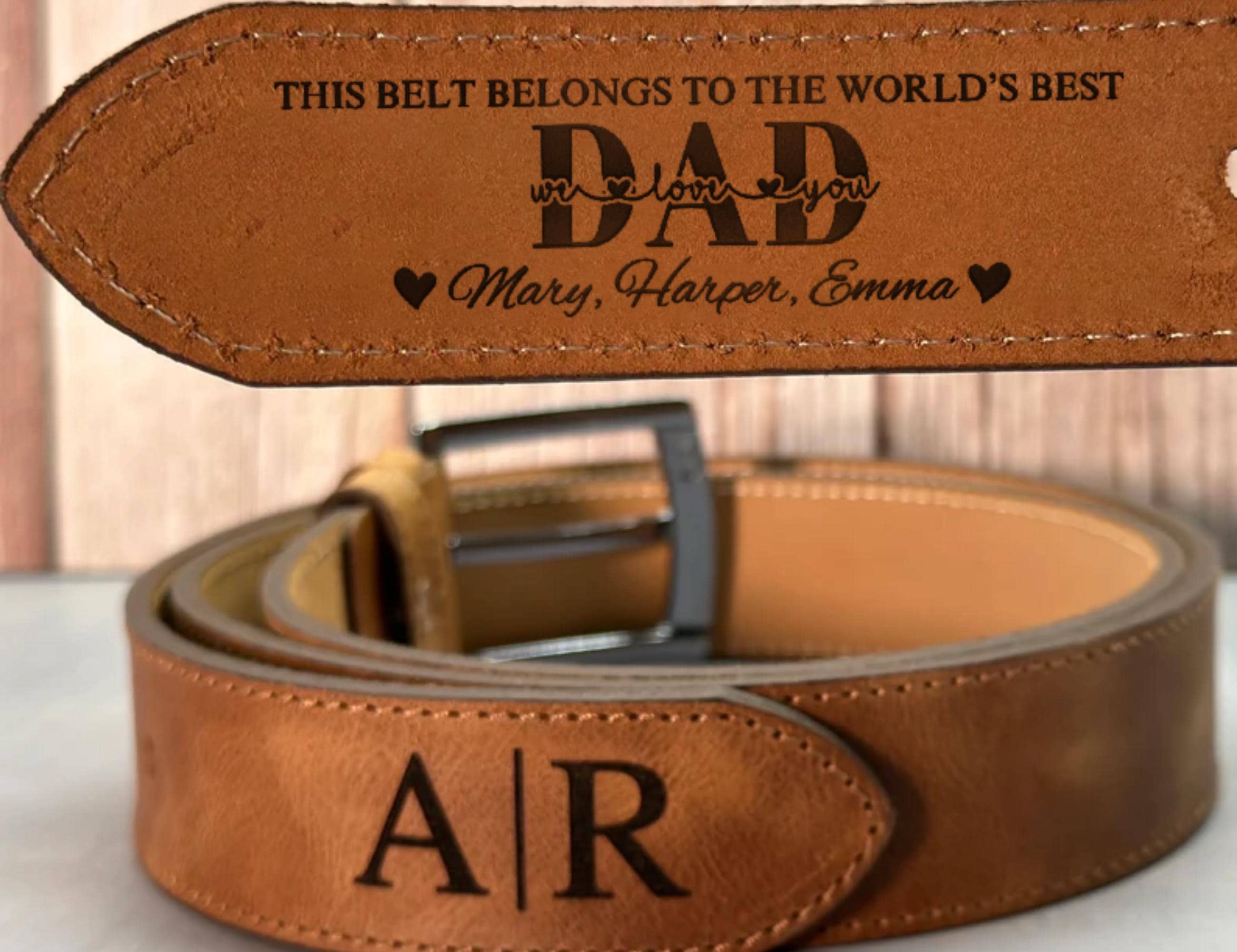 Personalized Leather Belt for Dad, Father’s Day Gift From Kids, Custom ...