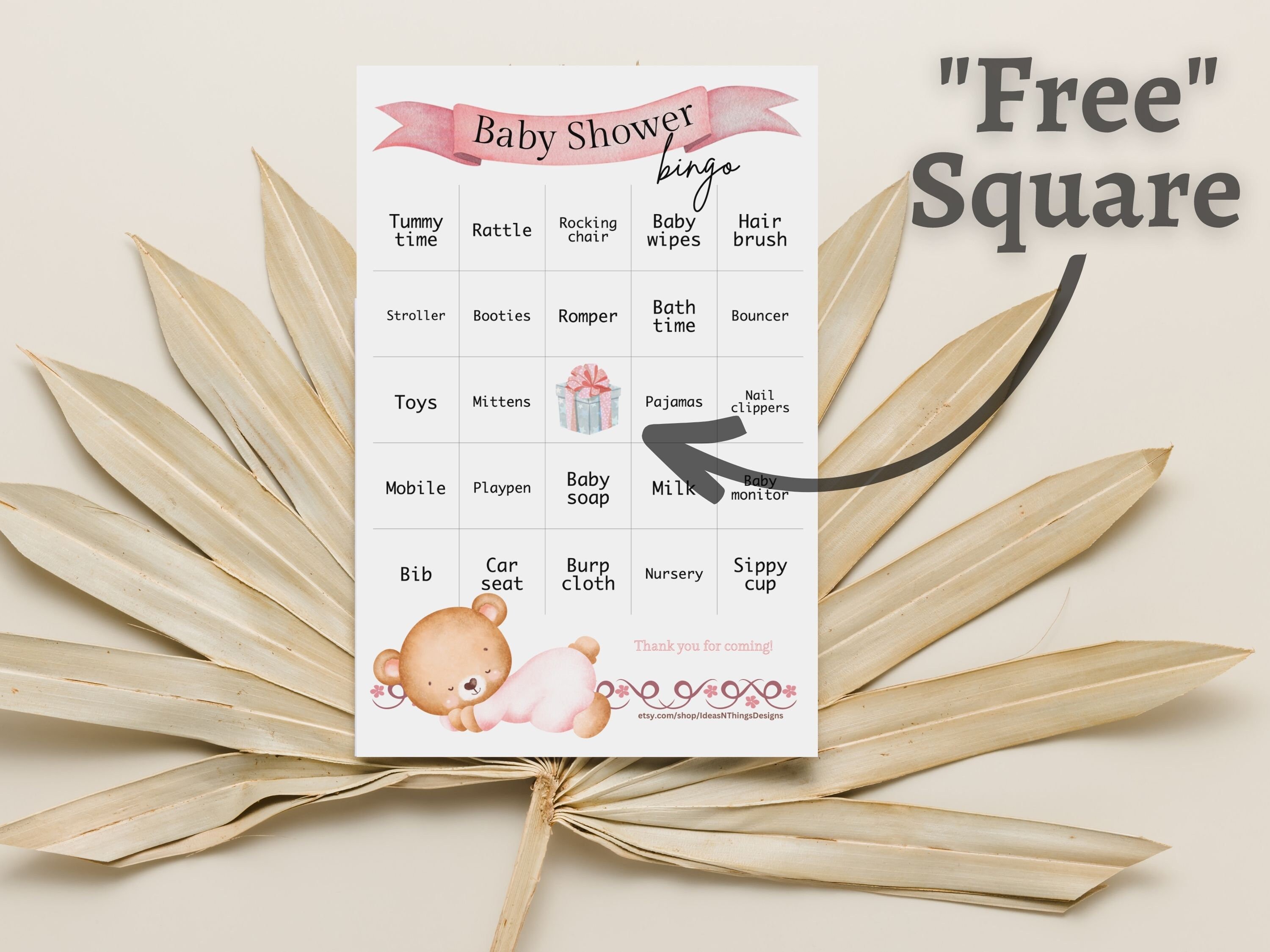 Printable Baby Shower Bingo Pink Teddy Bear Instant Download for Baby ...