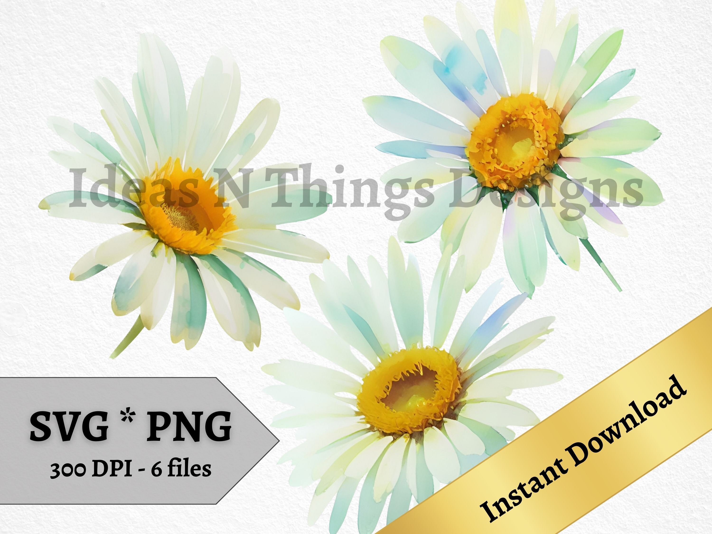 Daisy SVG and PNG 3 Cliparts Instant Download for Crafts, Printable ...
