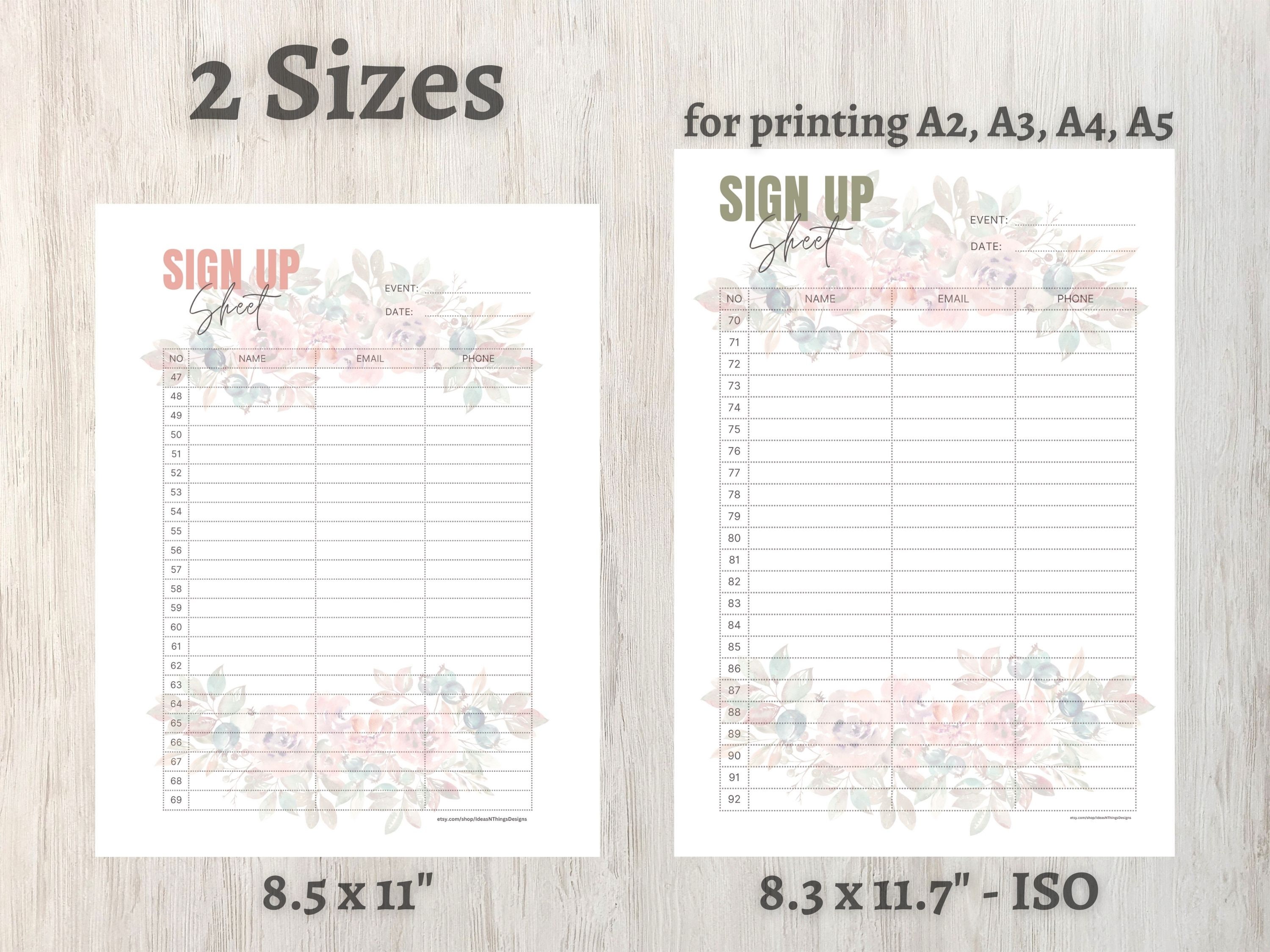 Sign up Sheet PDF for Contact and Attendance Instant Download, for ...