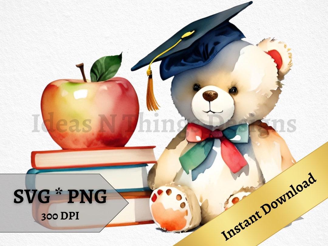Graduation SVG and PNG Teddy Bear Cap Books Instant Download for ...
