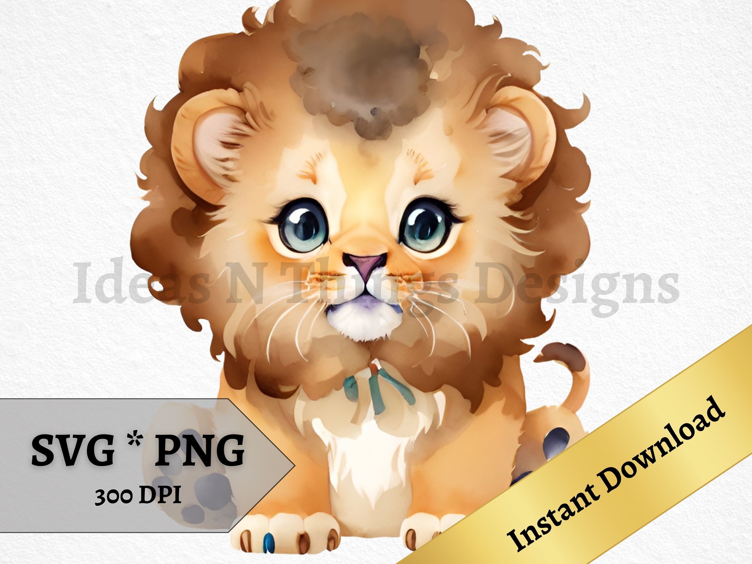 Baby Lion SVG PNG Watercolor Lion Instant Download, Invitations ...