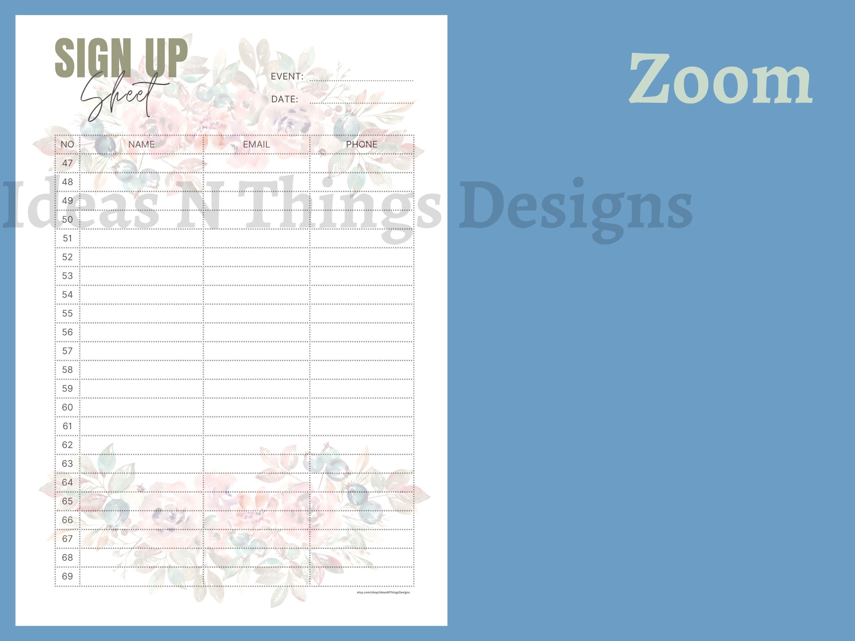 Sign up Sheet PDF for Contact and Attendance Instant Download, for ...