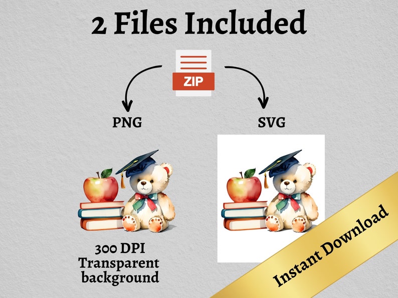 Graduation SVG and PNG Teddy Bear Cap Books Instant Download for ...