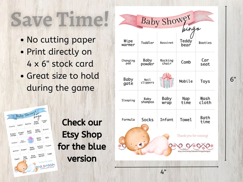 Printable Baby Shower Bingo Pink Teddy Bear Instant Download for Baby ...