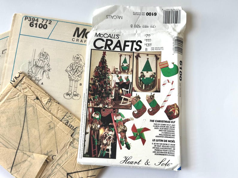 UNCUT 1990s Mccall's Christmas Crafts Pattern 6100- Elf, Stockings ...