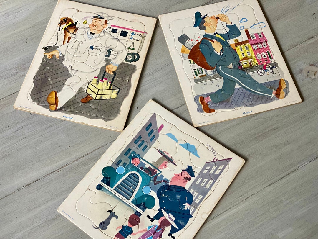 3 Mid Century Puzzles by Playskool/mailman/policeman/milkman/golden ...