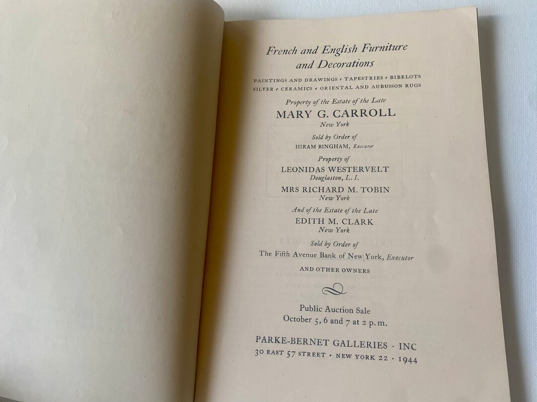 1944 New York Live Auction Catalog Parke-bernet Galleries , N. Y ...