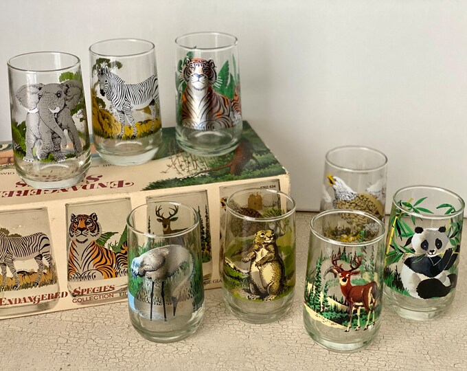 Vintage Endangered Species Collection Decorated Beverage Glasses ...