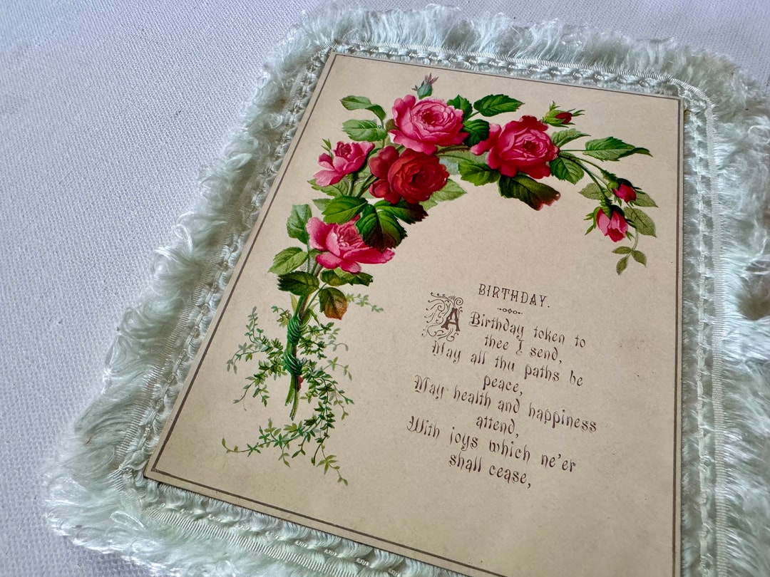 Antique Birthday Card/victorian Era Two Sided With Embossed Floral ...