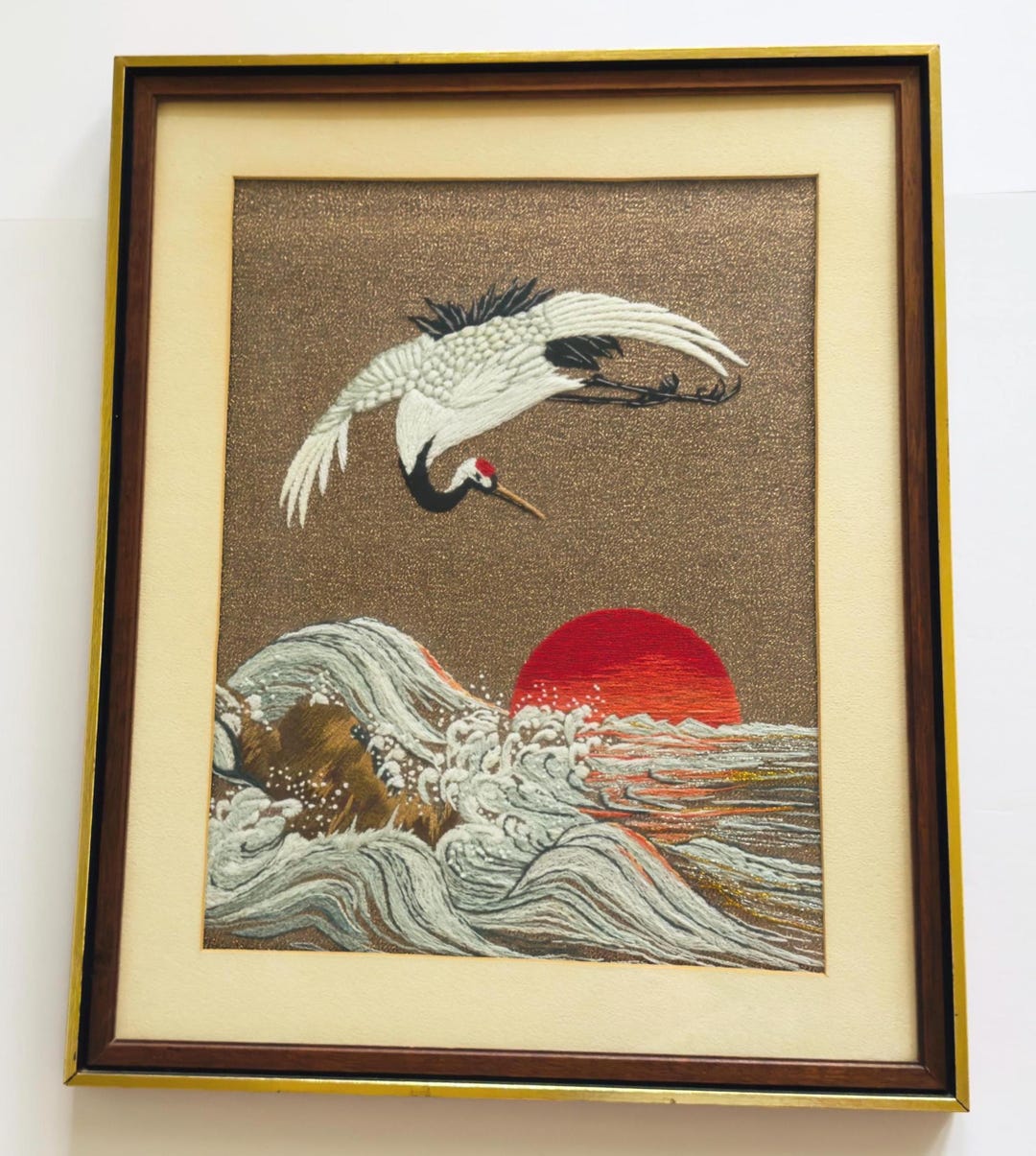 Large Japanese Bunka Needlepoint Embroidery, Vintage Framed Art ...