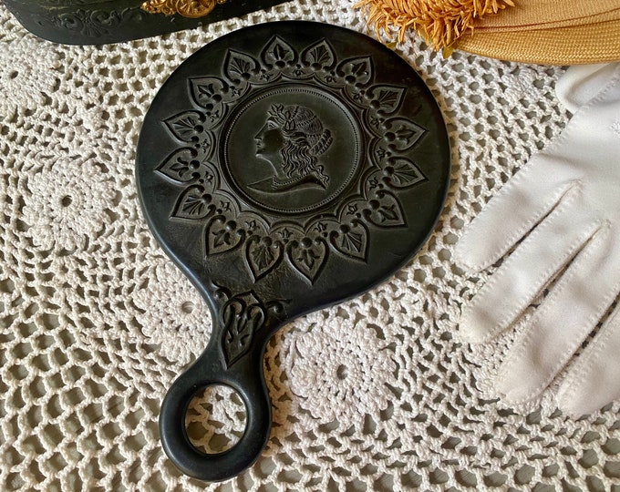 1800s Black Diatite Hand Mirror With Stunning Raised Designs/©1866 ...