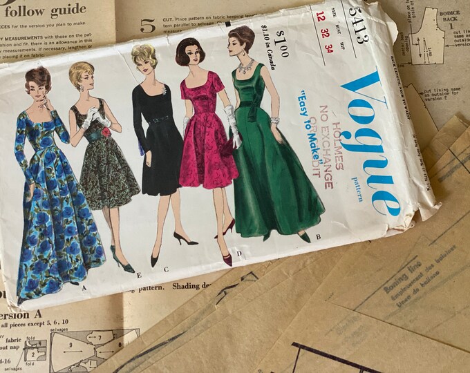 Vintage Vogue Dress Pattern 5413/©1962/size 12/partially Cut/long Dress ...