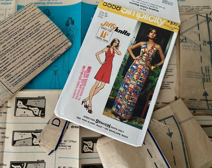 1970s Simplicity Halter Dress Pattern 5558/©1973/size 16/jiffy Knits ...