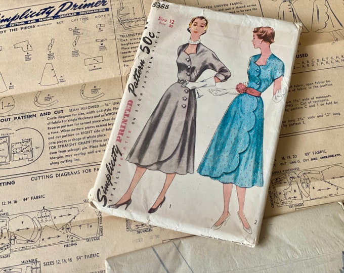 UNCUT 1950s Simplicity Pattern 8388/©1951/size 12/RARE Dress Pattern ...