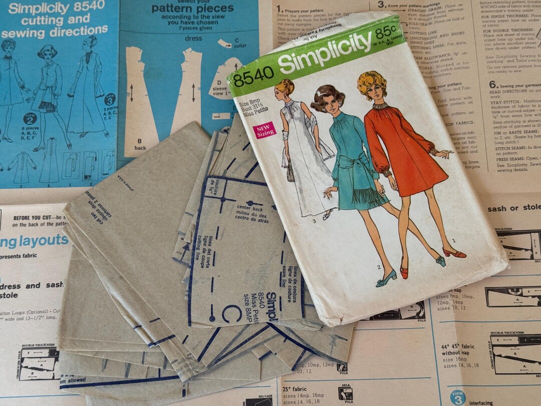 1960s Simplicity Pattern 8540/miss Petite Size 8/©1969 Vintage Dress ...