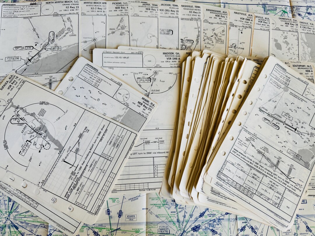 Bundle of 1970s-80s Jeppesen Approach Charts & Lg. Enroute Chart/130 ...