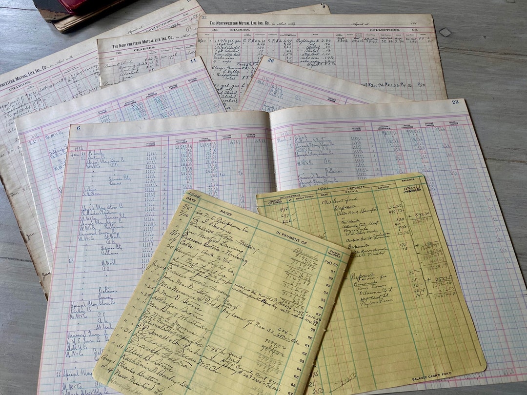 1920s-1940s Original Ledger Pages/paper Bundle for Junk Journalling ...