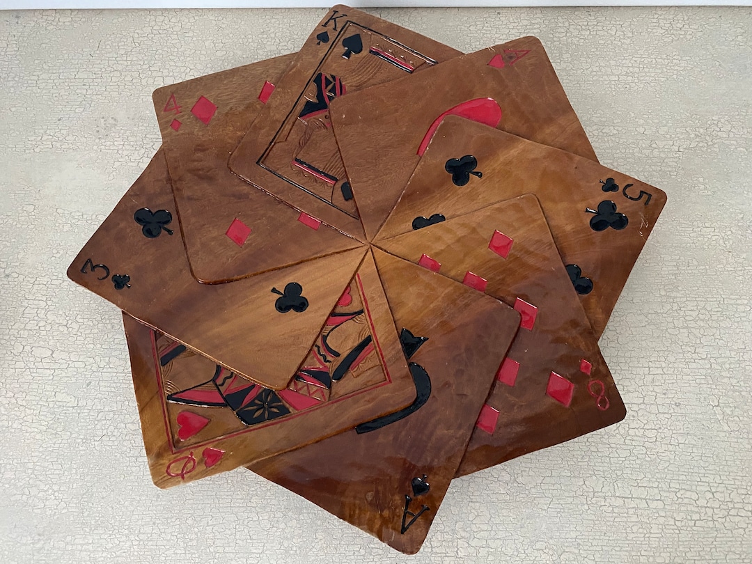 Vintage Thick Wooden Tray Made in Japan/sagami Carving/playing Cards ...