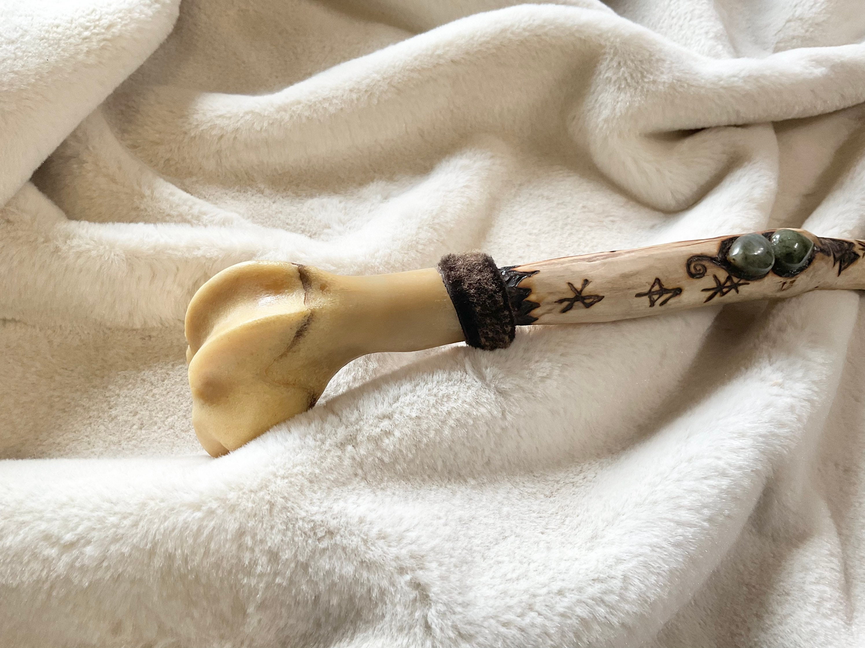 Oak Wood Wand, Hand Craved Pagan Wand With Gemstones, Alter Magic ...