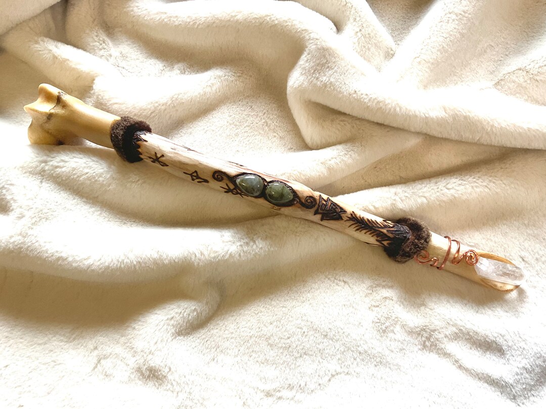 Oak Wood Wand, Hand Craved Pagan Wand With Gemstones, Alter Magic ...