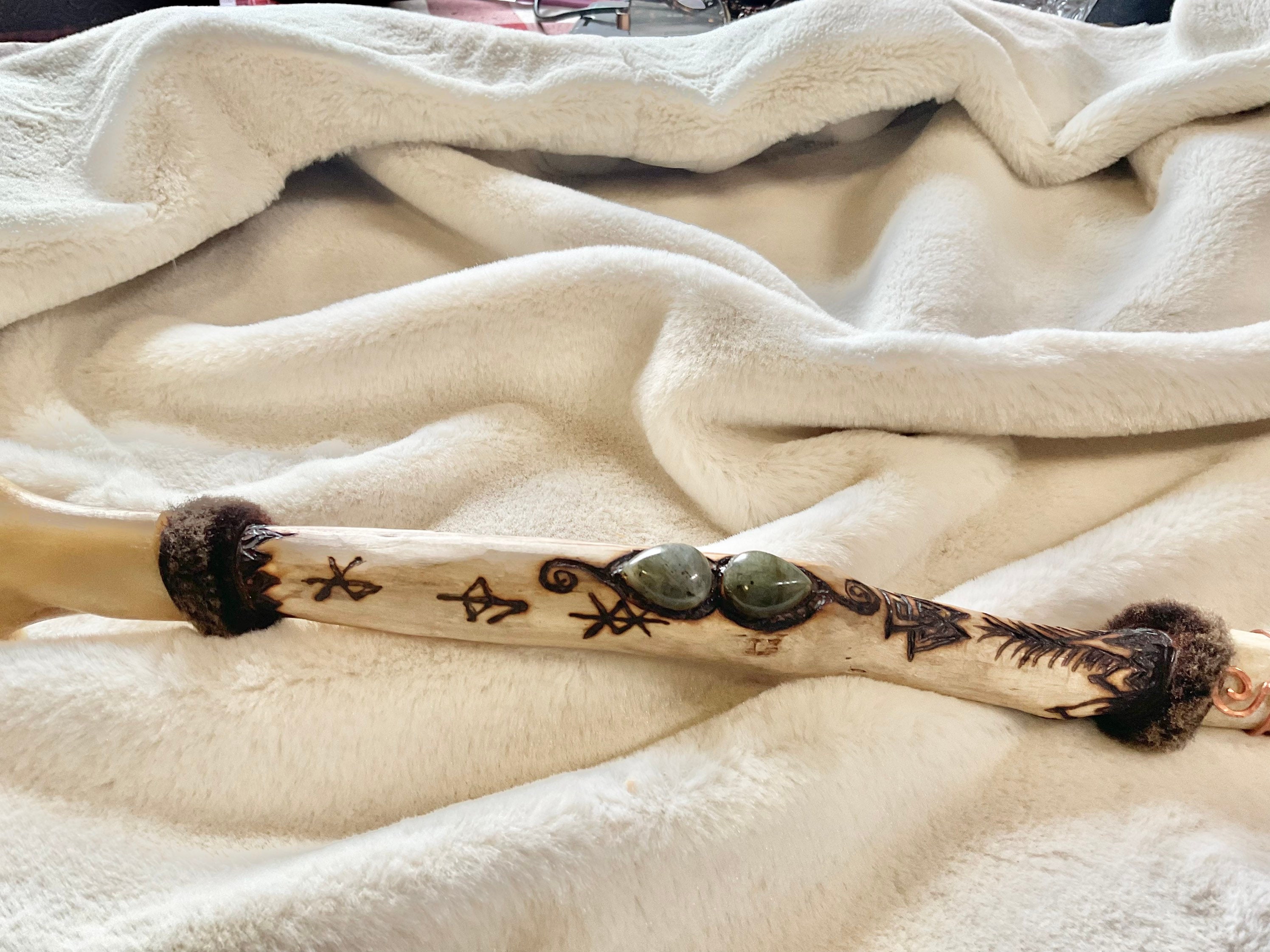 Oak Wood Wand, Hand Craved Pagan Wand With Gemstones, Alter Magic ...