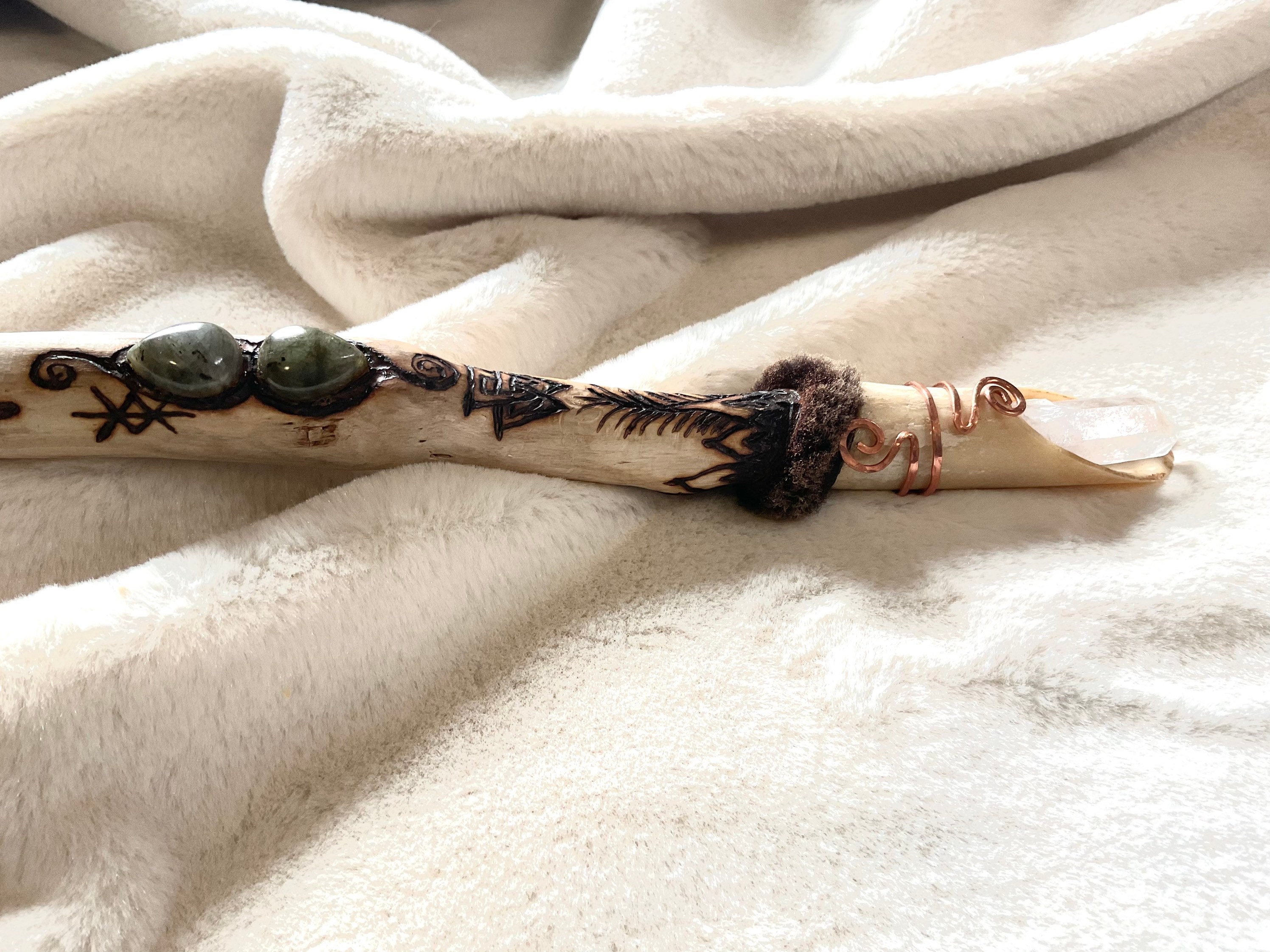 Oak Wood Wand, Hand Craved Pagan Wand With Gemstones, Alter Magic ...