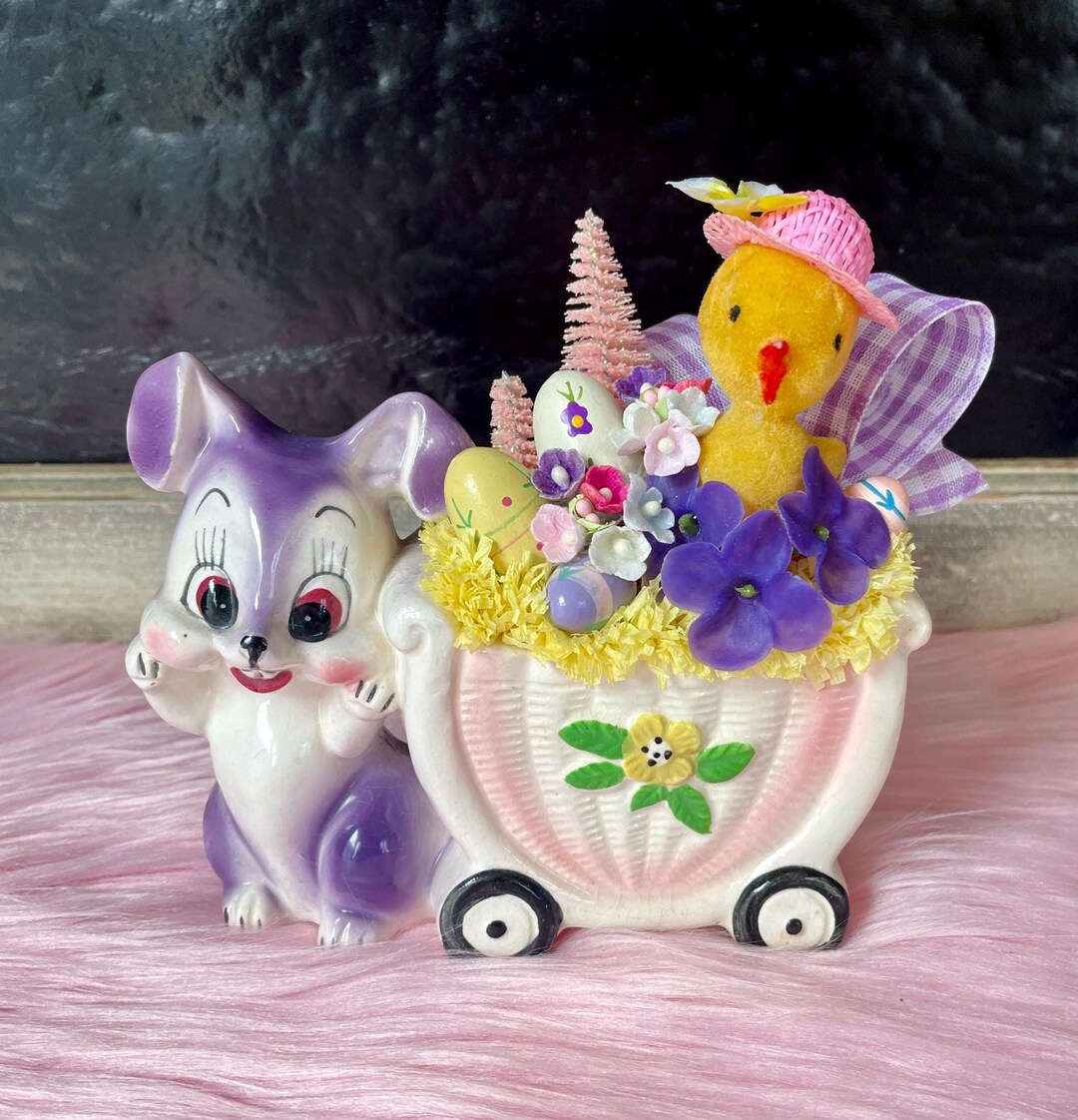 Vintage Tilso Japan Easter Bunny Egg Cart Easter Decor, Vintage Purple ...