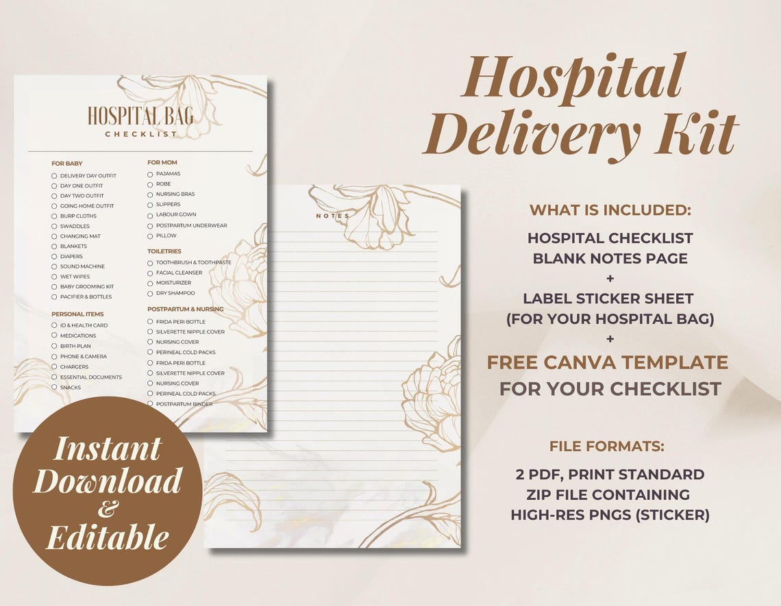 Hospital Bag Organiser Labels, Maternity Bag Organisation, Delivery ...