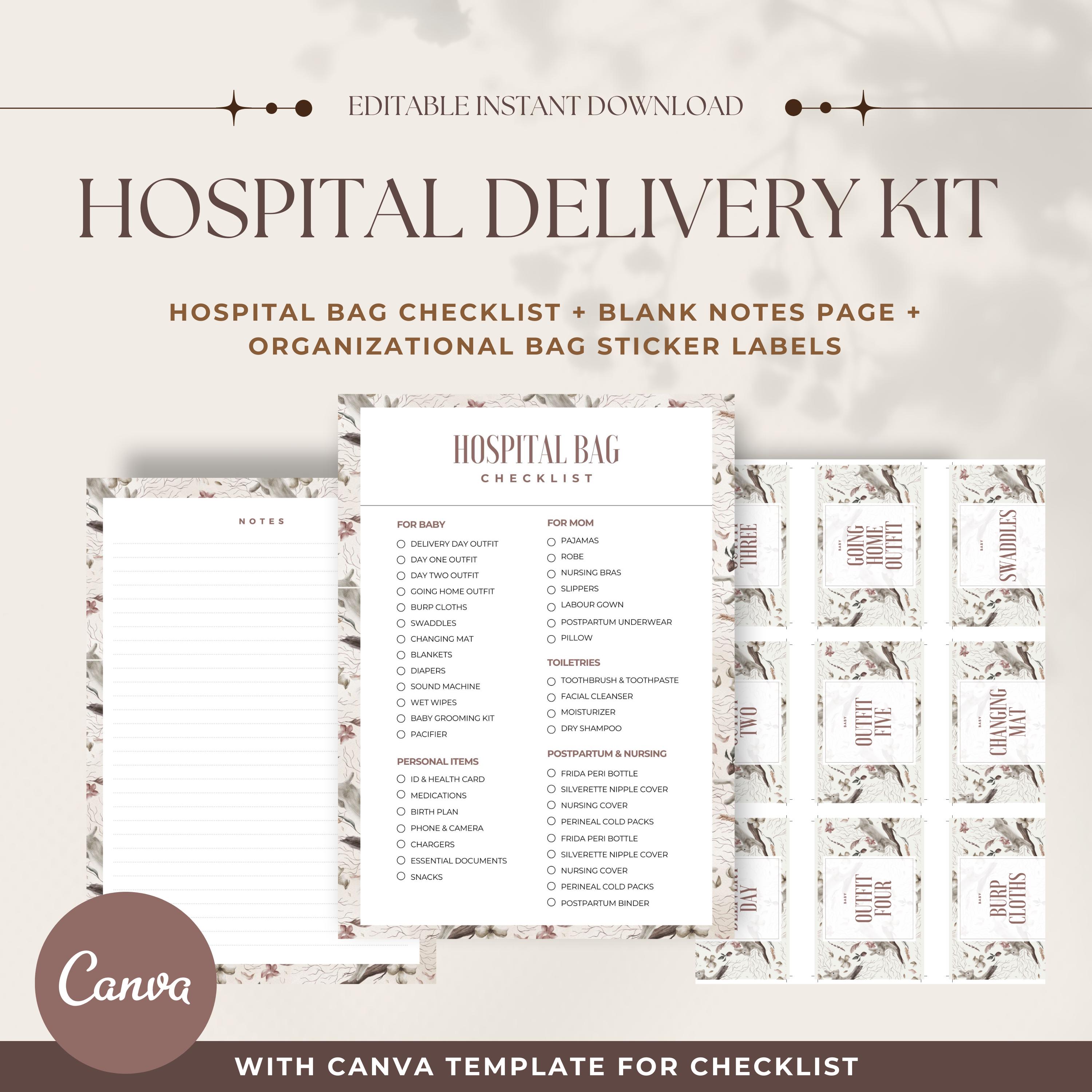 Hospital Bag Organiser Labels, Maternity Bag Organisation, Delivery ...