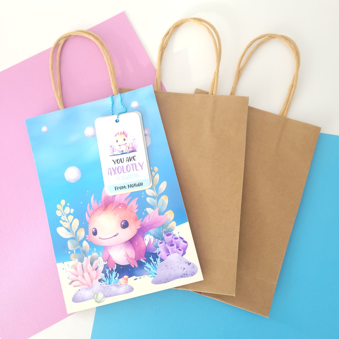 Axolotl Favor Bags With Personalized Tag, Axolotl Birthday Party ...